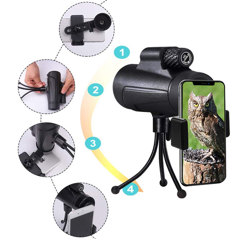 Hd Durable Monocular Telescope 12X50 Hd High Power Lens with Smart Phone Amount Tripod Waterproof Bak4 Prism Fmc