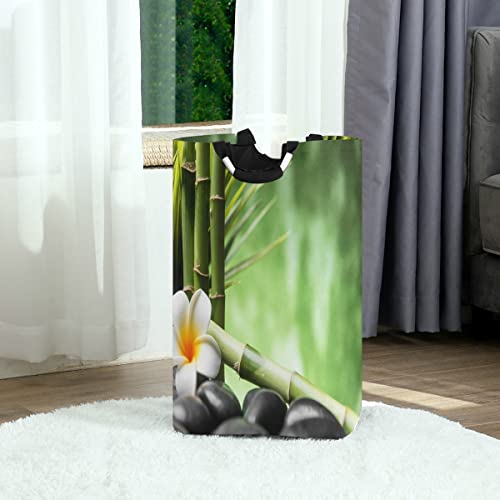 Zen Basalt Stone Bamboo and Blossom Flowers Collapsible Laundry Basket Fabric Laundry Hamper Foldable Clothes Bag Folding Washing Bin for College Student