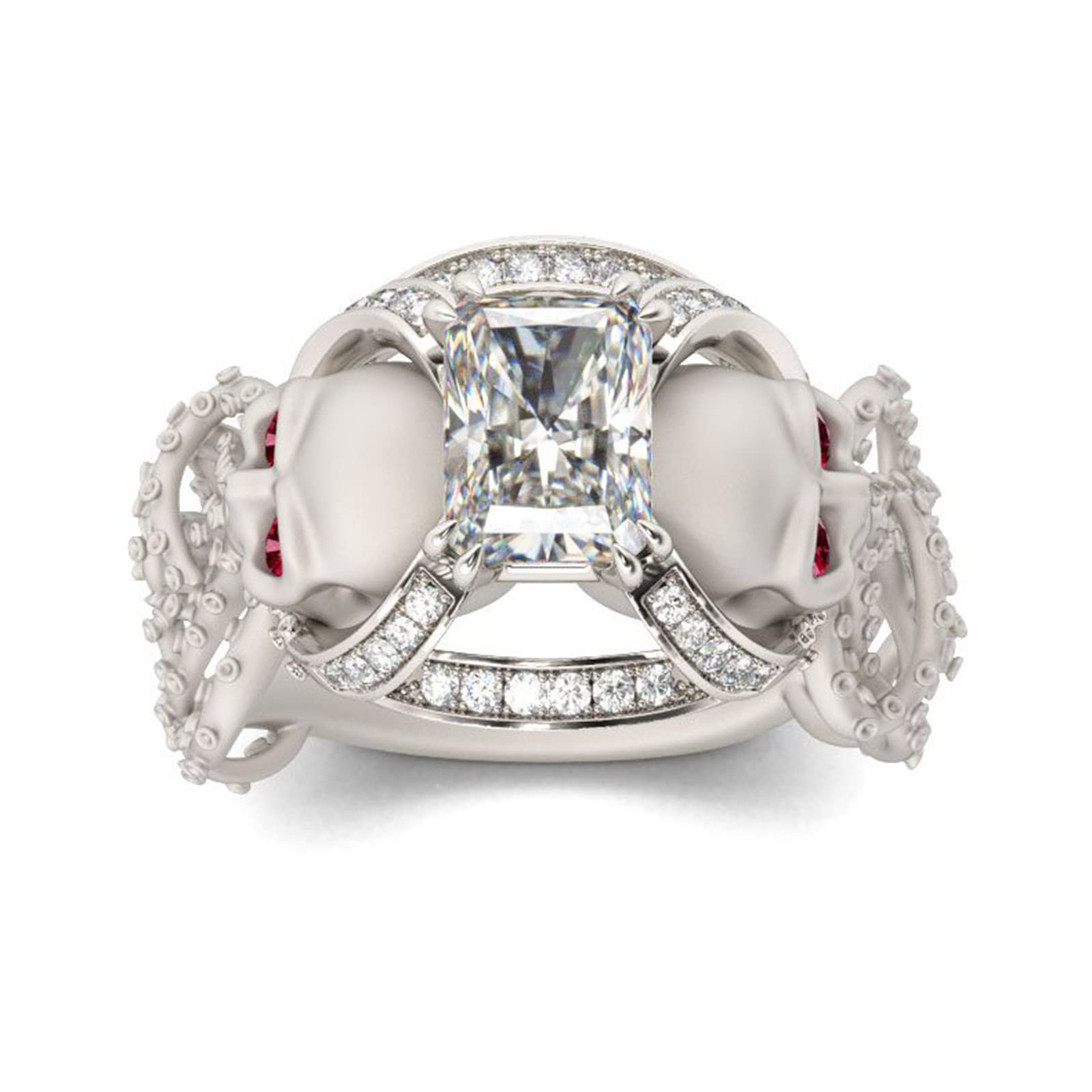 Jeulia 3 Carat Octopus Eternity Ring 925 Sterling Silver Radiant Cut Engagement Ring Cubic Zirconia Wedding Band Rings Promise Anniversary Romantic Jewerly Gift (Silver, 5.5)