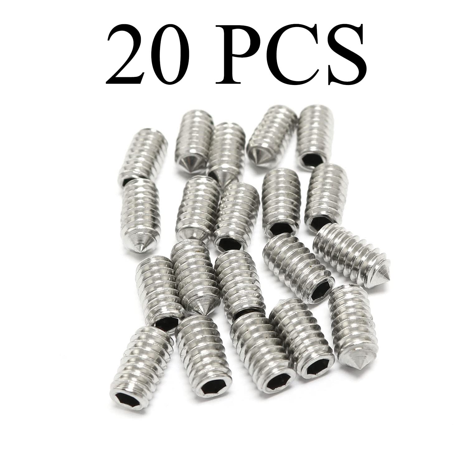 Pro Bamboo Kitchen 20pcs 1/4-20x1/2" Hexagon Hex Socket Set Grub Screws 304 Stainless Steel Full Thread Cone Point Grub Screw