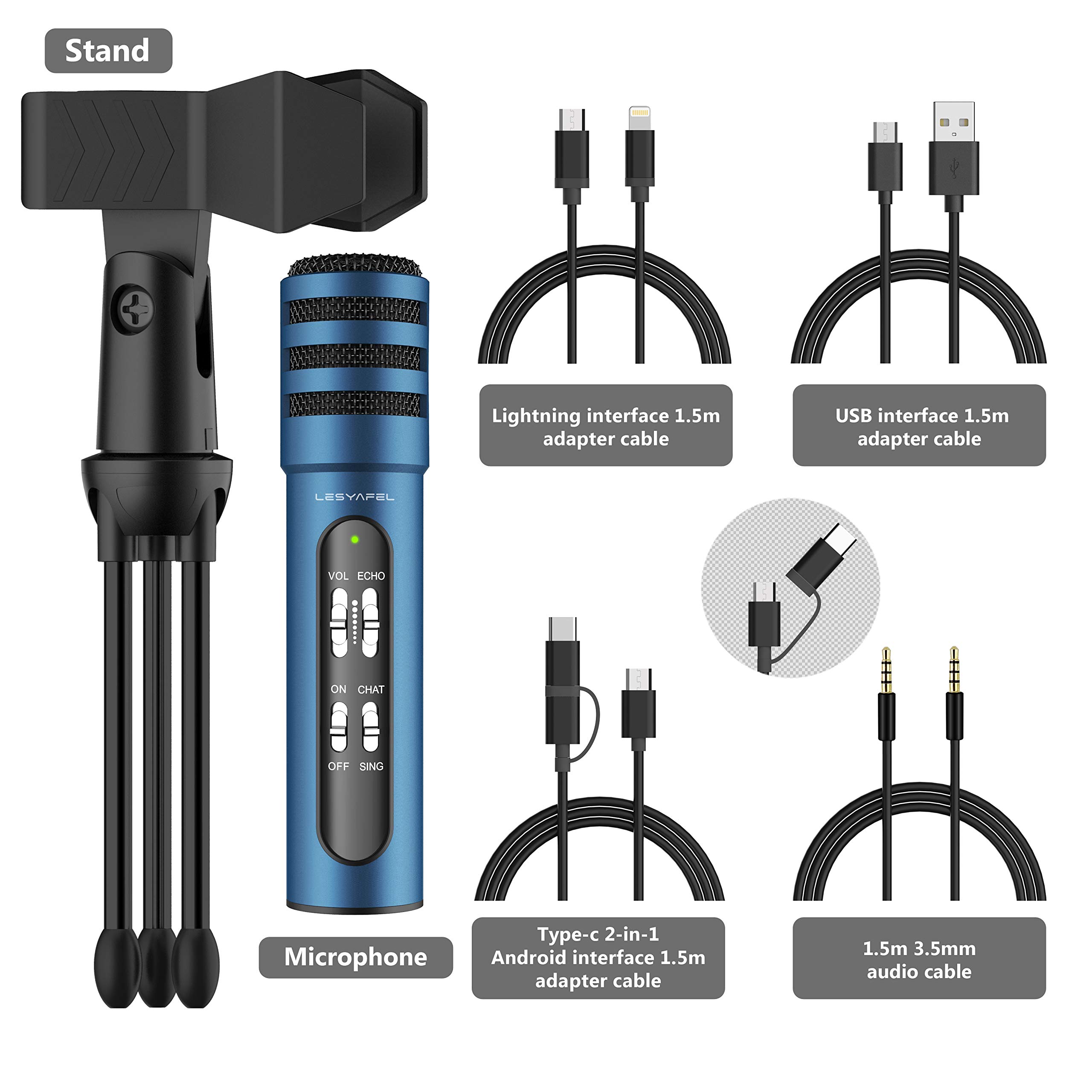 lesyafel Recording Microphone for iPhone,Android,PS4,Mac and Windows Plug&Play,for Live Broadcast,YouTube Video Studio,Gaming (Blue)