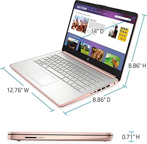HP Stream 14" Pink Laptop, Intel Celeron N4120, Office 365 1-Year, 4GB RAM, 192GB Storage(64GB eMMC+ 128GB MicroSD), 11Hr Battery Life, Bluetooth, WiFi, HD Webcam, HDMI, Rose Gold, Windows 11 S