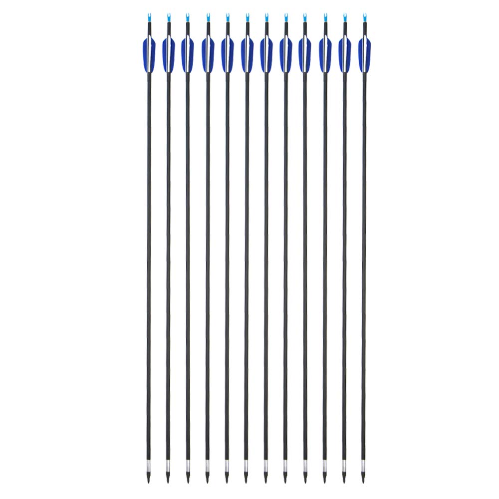 HNZMDY 12 Pcs 30 Inch Archery Carbon Arrows 700 Spine Hunting Practice Carbon Shaft with Turkey Feather and Removable Tips for Compound Bow and Recurve Bow (12pcs arrow+ Quiver)