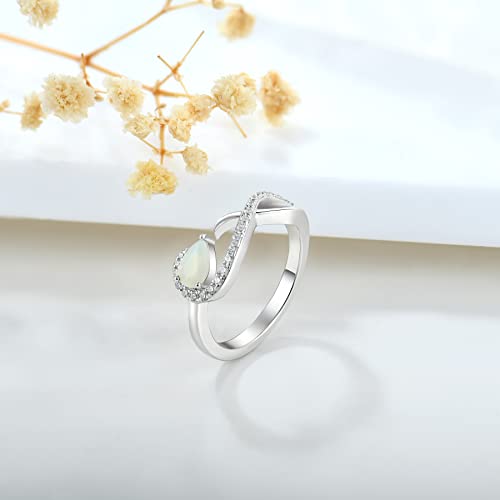 JO WISDOM Infinity Promise Rings for Her Sterling Silver Friendship Ring with Pear Cut 5A Cubic Zirconia Ring size 8