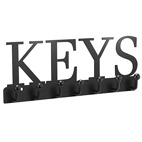 HLWDFLZ Key Holder for Wall - Wall Mounted Key Hangers with 7 Key Hooks, Wall Decorative Organizer Rack for Entryway Mudroom Front Door Kitchen Hallway Office 10 X 4 inches (BLACK KEYS)
