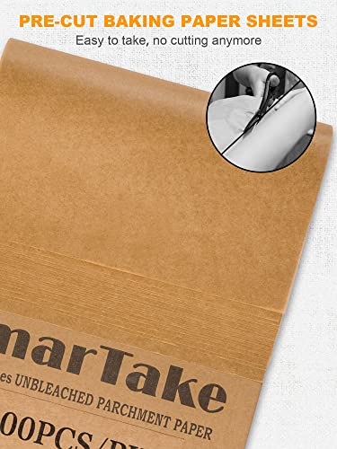 SMARTAKE 200 Pcs 12x16" Parchment Paper Baking Sheets Bundle with 200 Pcs 10 x 15" Parchment Paper Baking Sheets, for Baking Grilling Air Fryer Steaming Bread Cup Cake Cookie and More (Unbleached)