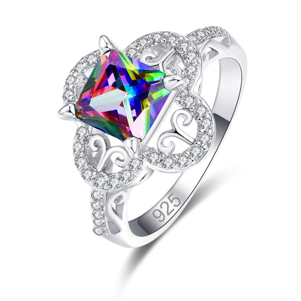 Honghu Princess Cut Rhinestone 925 Sterling Silver Ring Blue Sapphire Jewelry Gemstone Flower Created Multicolor #8