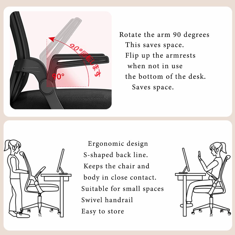 XUEGW Home Office Chair Ergonomic Desk Chair Mesh Computer Chair with Lumbar Support Armrest,Reclining Office Chair Swivel Chair with Flip-up Arms