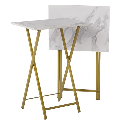 VECELO Foldable TV Tray Portable Wooden Snack Table for Livingroom, Bedroom, Office, Tiny Desk, Golden