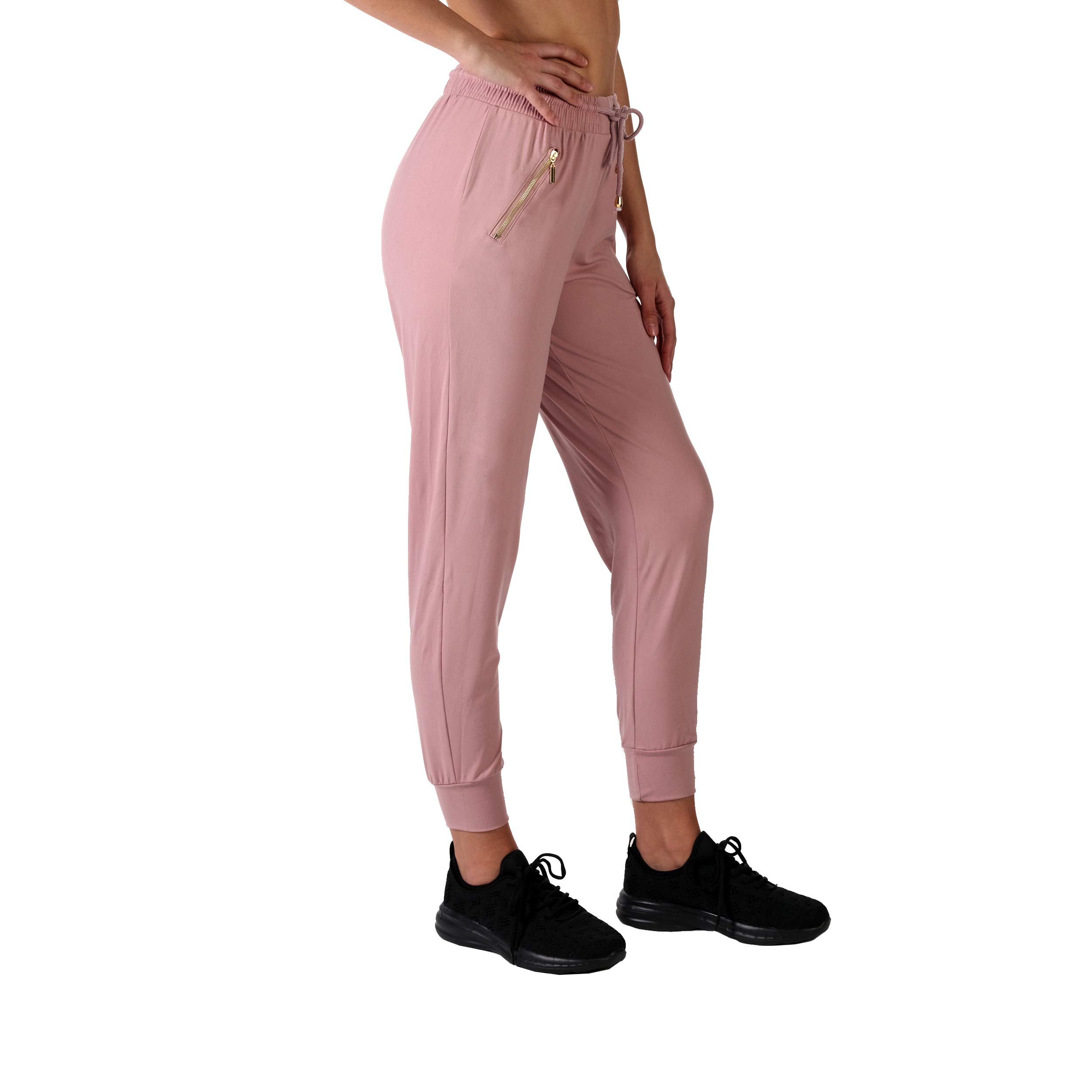 Indero Jogger's Relaxed Fit Style with Side Pocket Gold Zipper Trim Option - Dry Rose LXL