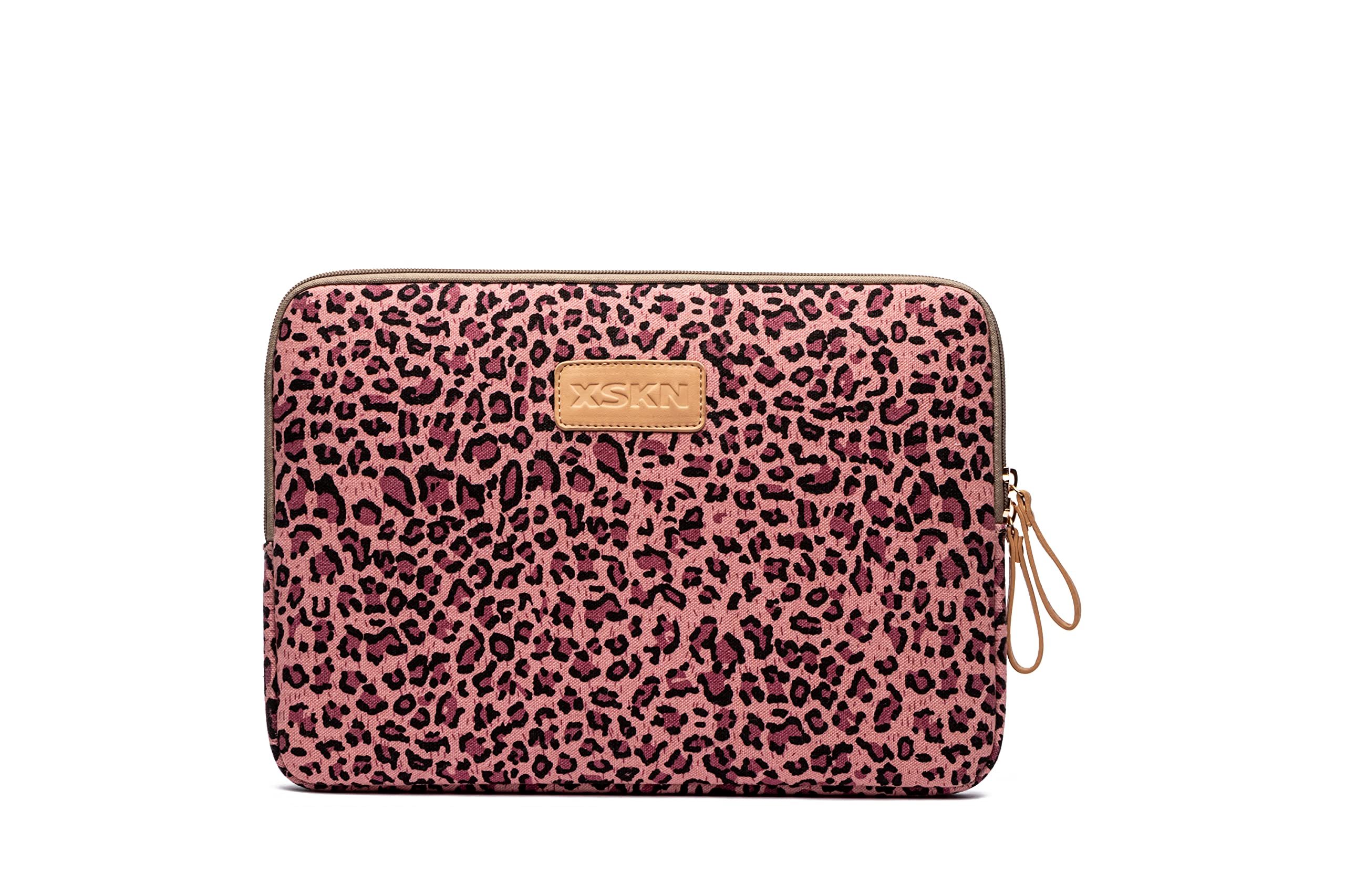XSKN Leopard Spot Canvas Fabric Zipper Laptop Sleeve Case Cover for All 13 14 15 inch Computers, Bag MacBook Air Pro Retina Laptops Notebook (13 inch, for 13.3 Laptop), Pink