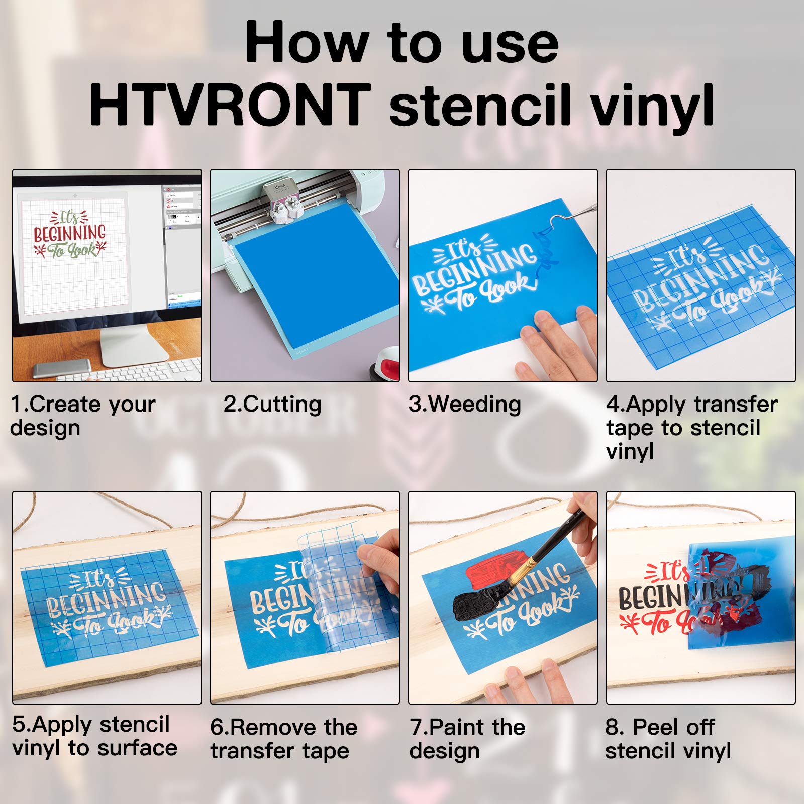 HTVRONT Stencil Vinyl- 12” x 50 FT Light Blue Adhesive Stencil Vinyl for Cricut & Silhouette Machine，Stencil Vinyl Roll for Crafting Decoration