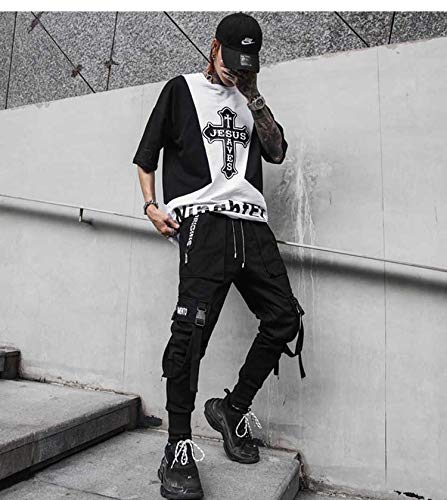 HONIEE Men's Hiphop Punk Jogger Sport Harem Pants Cargo Pants (Black#2, Waistline:29-31)…
