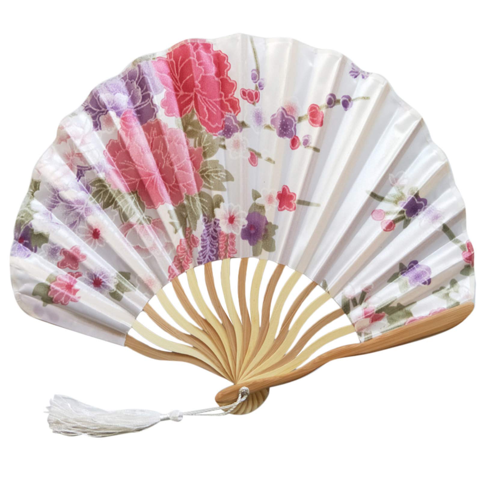 IADZ Folding Fan,Classic Style Flower Fabric Bamboo Folding Dance Hand Fan Beige Summer Vintage Bamboo Folding Hand Held Fan