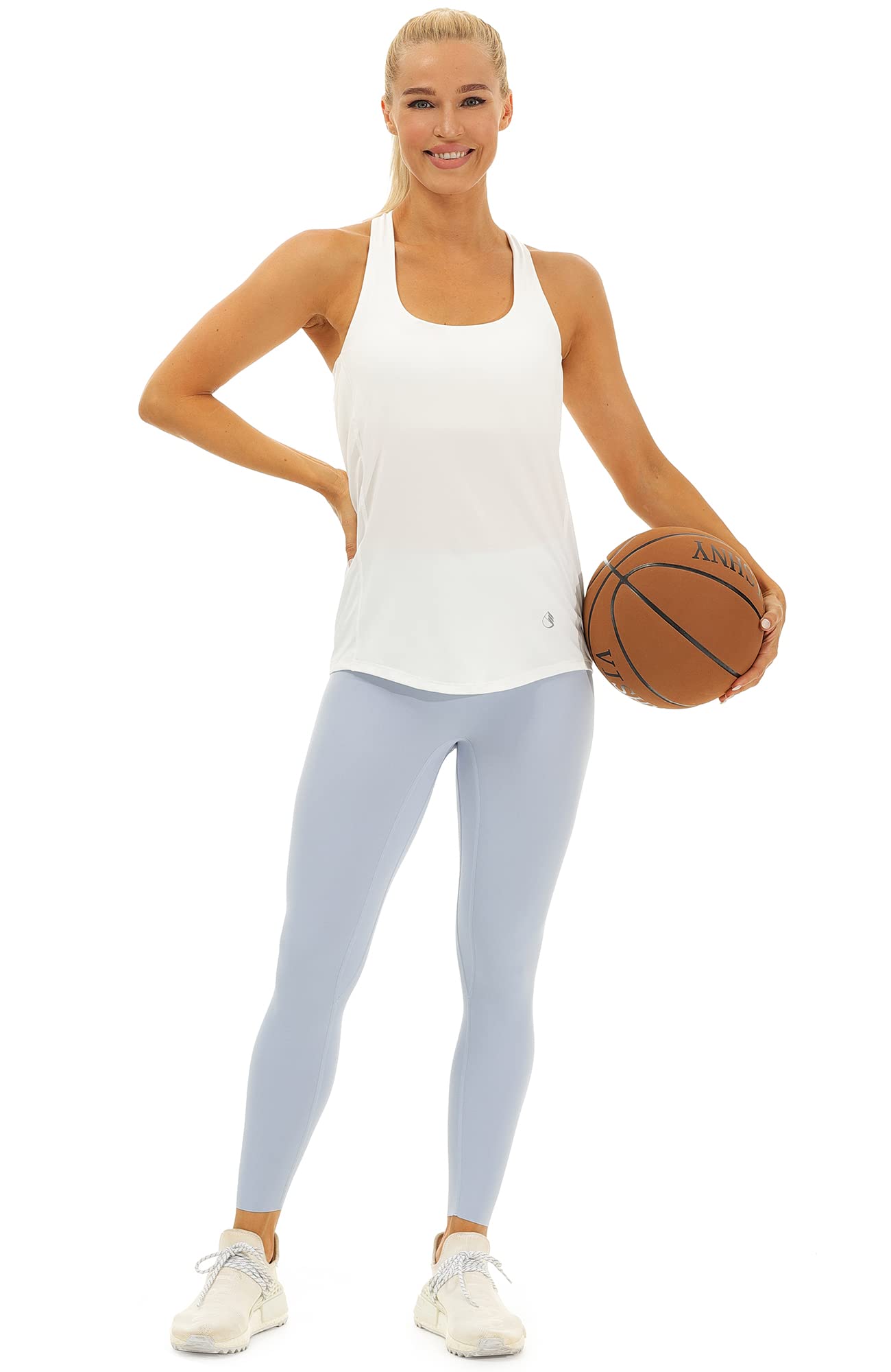 icyzone Yoga Tops Workouts Clothes Activewear Built in Bra Tank Tops for Women (Off White, XL)