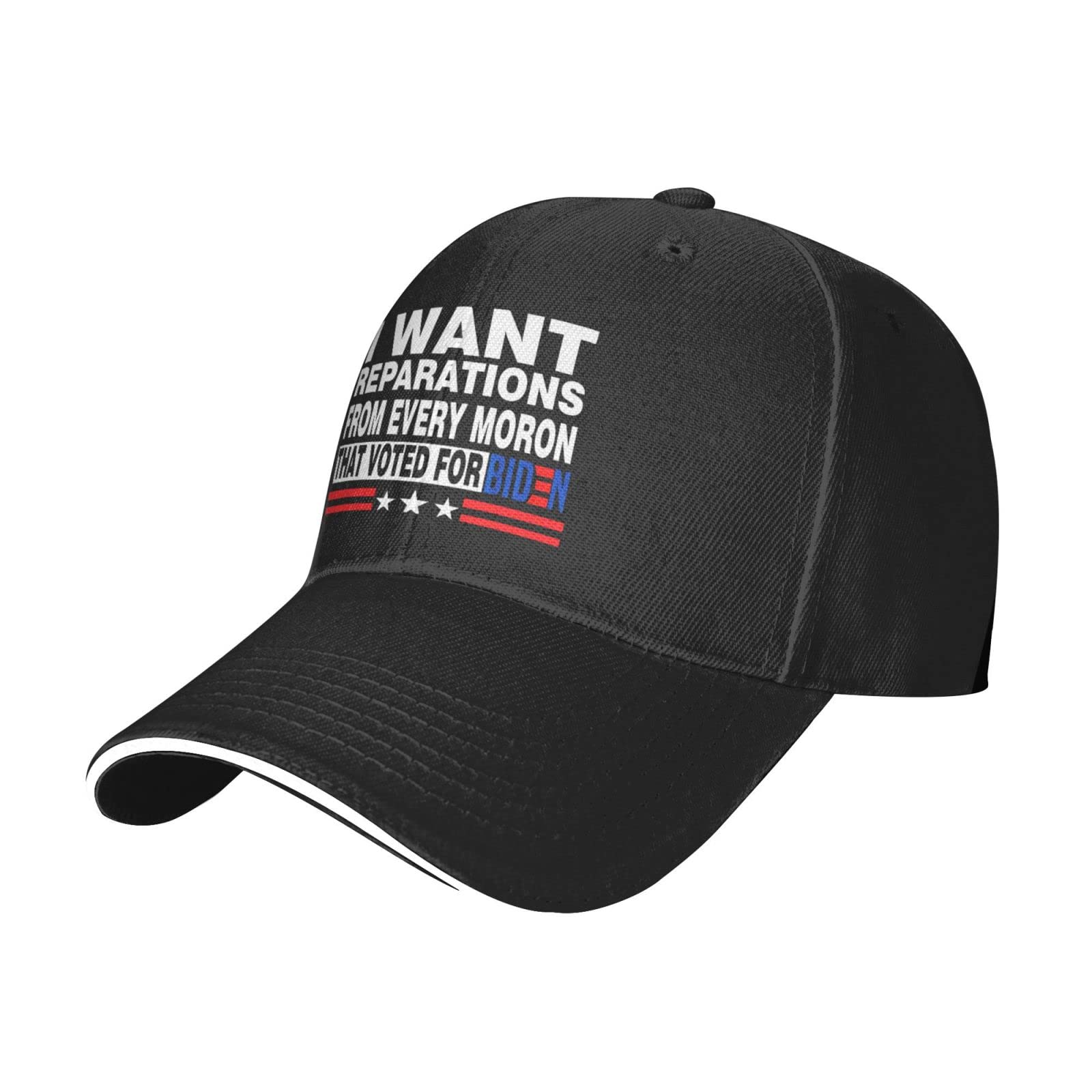 MEENA Fk Biden Hat I Want Reparations from Every Moron That Voted for Biden Hat for Men Dad Hats Graphic Hat Black