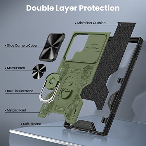 VEGO for Samsung Galaxy S23 Ultra Case, Galaxy S23 Ultra Case with Stand & Slide Camera Cover, Soft Microfiber Lining Sponge Cushion Bumper Kickstand Phone Case for Samsung S23 Ultra 6.8" 2023 - Green