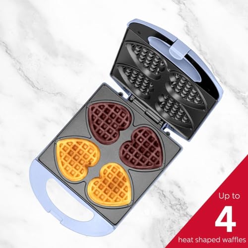 Holstein Housewares - Non-Stick Heart Waffle Maker, Lavender - Makes 4 Heart-Shaped Waffles in Minutes