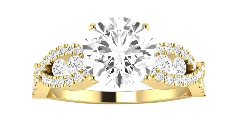 Houston Diamond District - 14K Yellow Gold 1.6 CTW Round Cut Designer Twisting Eternity Channel Set Four Prong Diamond Engagement Ring, K Color I2 Clarity 1 Ct Center, Size: 8