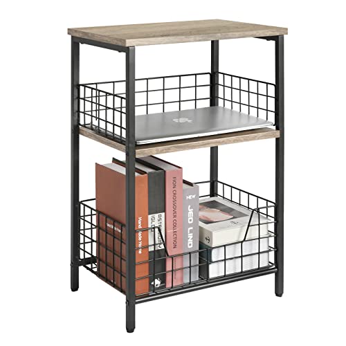 X-cosrack End Table,Industrial Retro Side Table Nightstand Storage Shelf for Living Room Bedroom Kitchen Family and Office,Stable Wood and Metal Frame, Patent Pending(Greige & Black)
