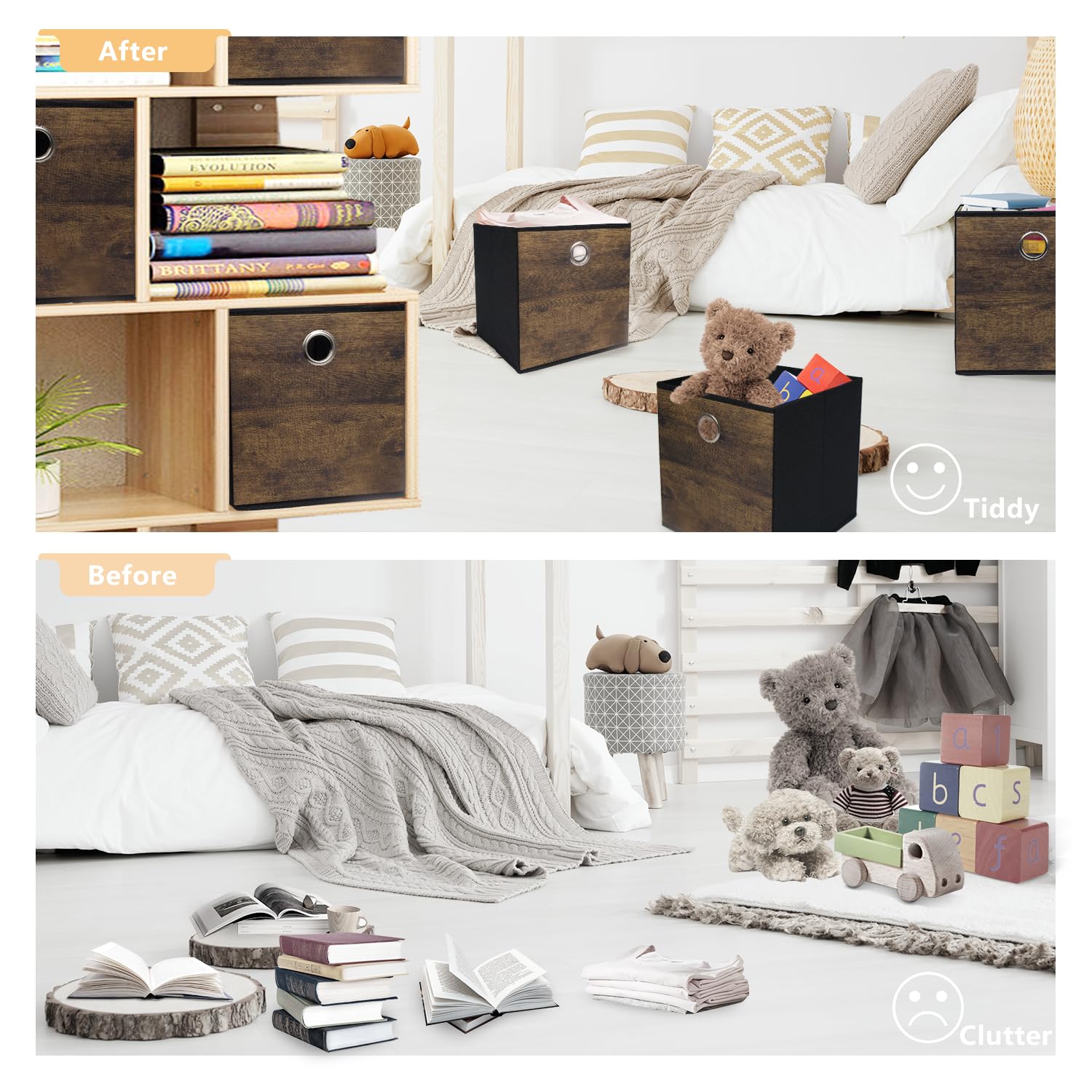 Sturdy Storage Bins with Exquisite Wood Grain Pattern,Thickened Fabric Cube Baskets,Open Container box for Organizer Shelf,Cabinet,Closet,Bookcase,Nursery,Office,Home,Storeroom,10.2x10.2x11in,Set of 3