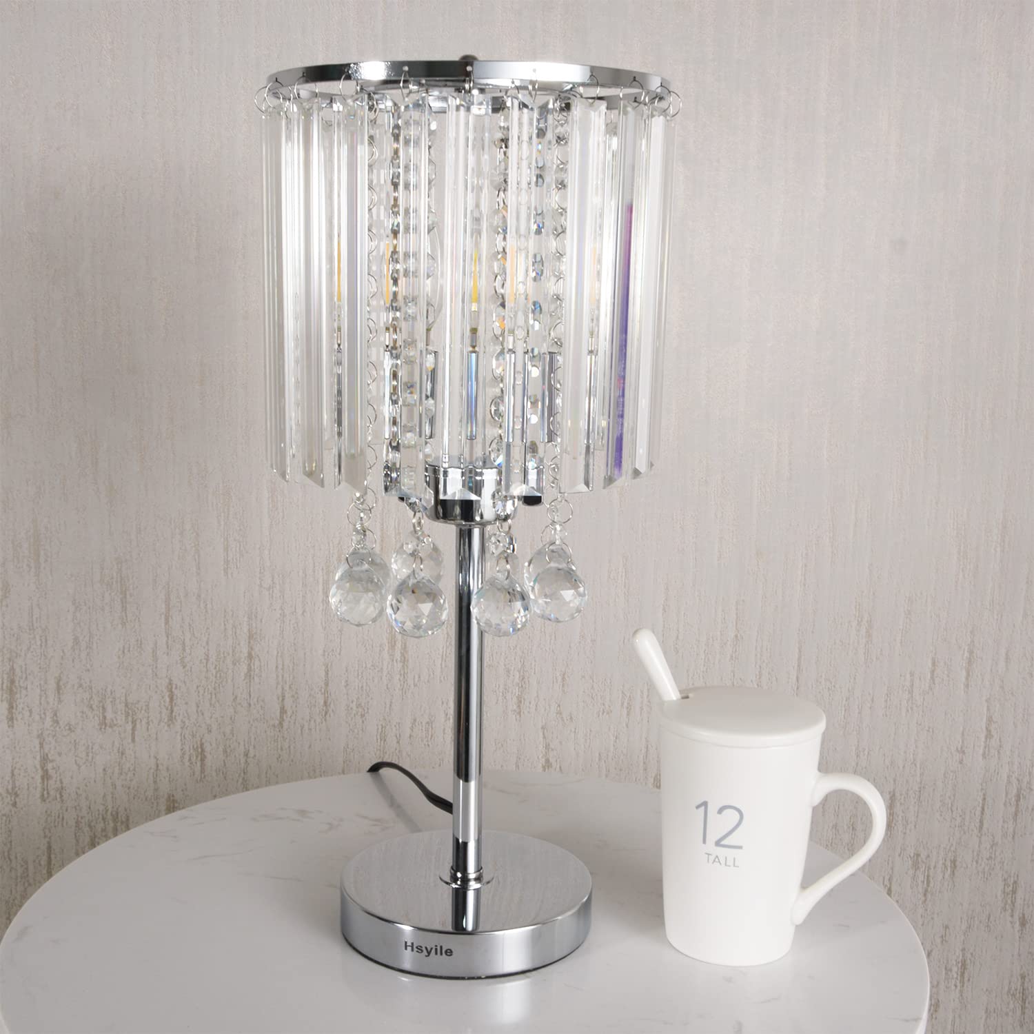 Hsyile Lighting KU300191 Modern Elegance Crystal Chandelier for Bedroom Nightstand Table Lamp,Finish Chrome,2 Light