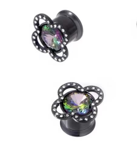 KUNIU 4PCS CZ Gems fresh Ear Tunnels ear Plugs ear Gauges Screws Stretcher ear Expander Set Piercing Jewelry 2g-00g (00g(10mm), black)