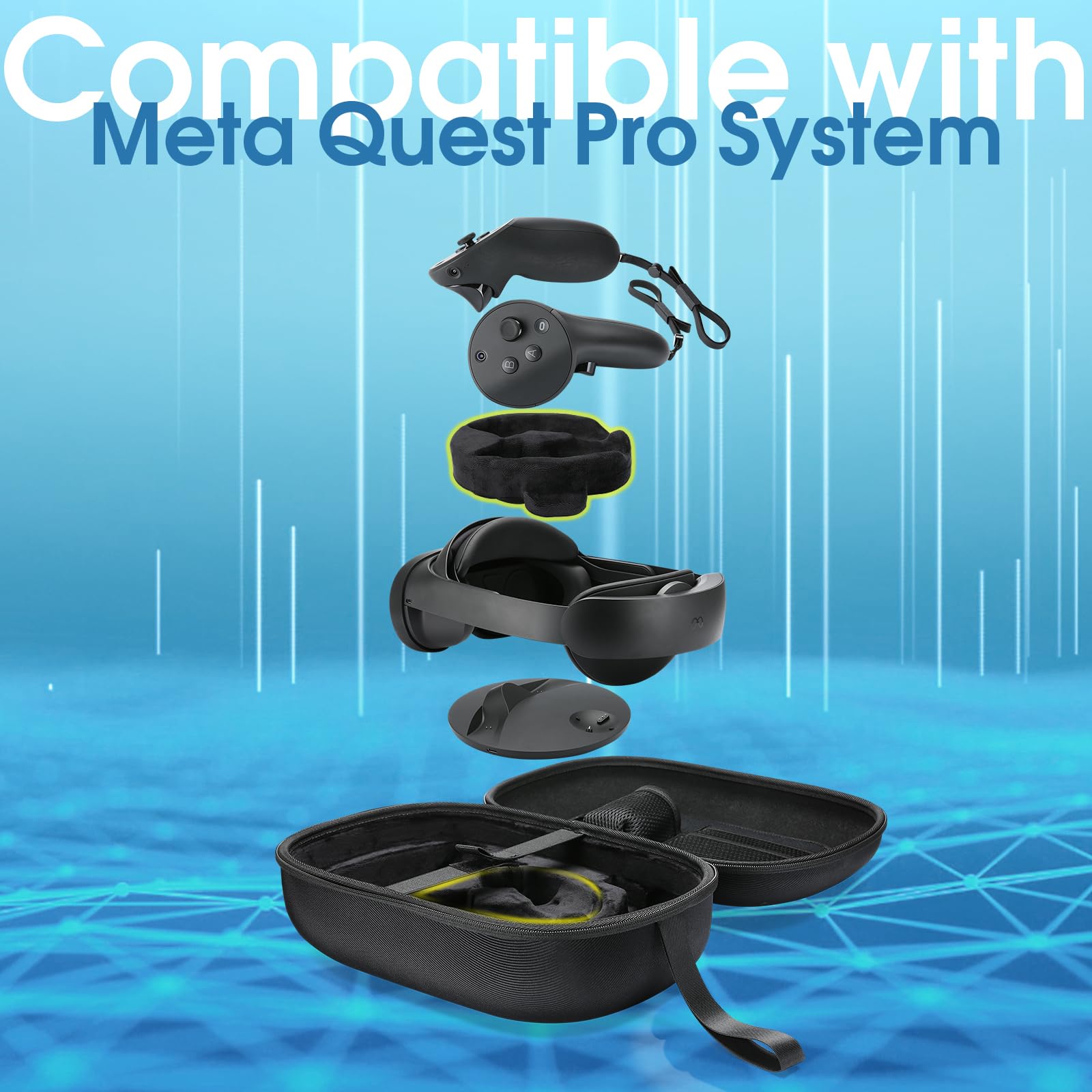 ProCase Hard Travel Carrying Case Compatible with Meta/Oculus Quest Pro/Quest 3, Protective Large Storage Organizer for VR Gaming Headset, Controllers, Charging Dock, Adapter and Accessories -Black