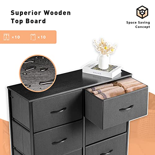 Shahoo Tall Dresser for Bedroom with 8 Drawers Wide Chest Storage Tower with Fabric Bins for Closet, Living Room, Hallway, Dormitory, Black