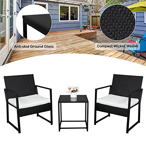 HEYBEC Patio Elegance 3-Piece Black Coffee Table and Chair Ensemble.