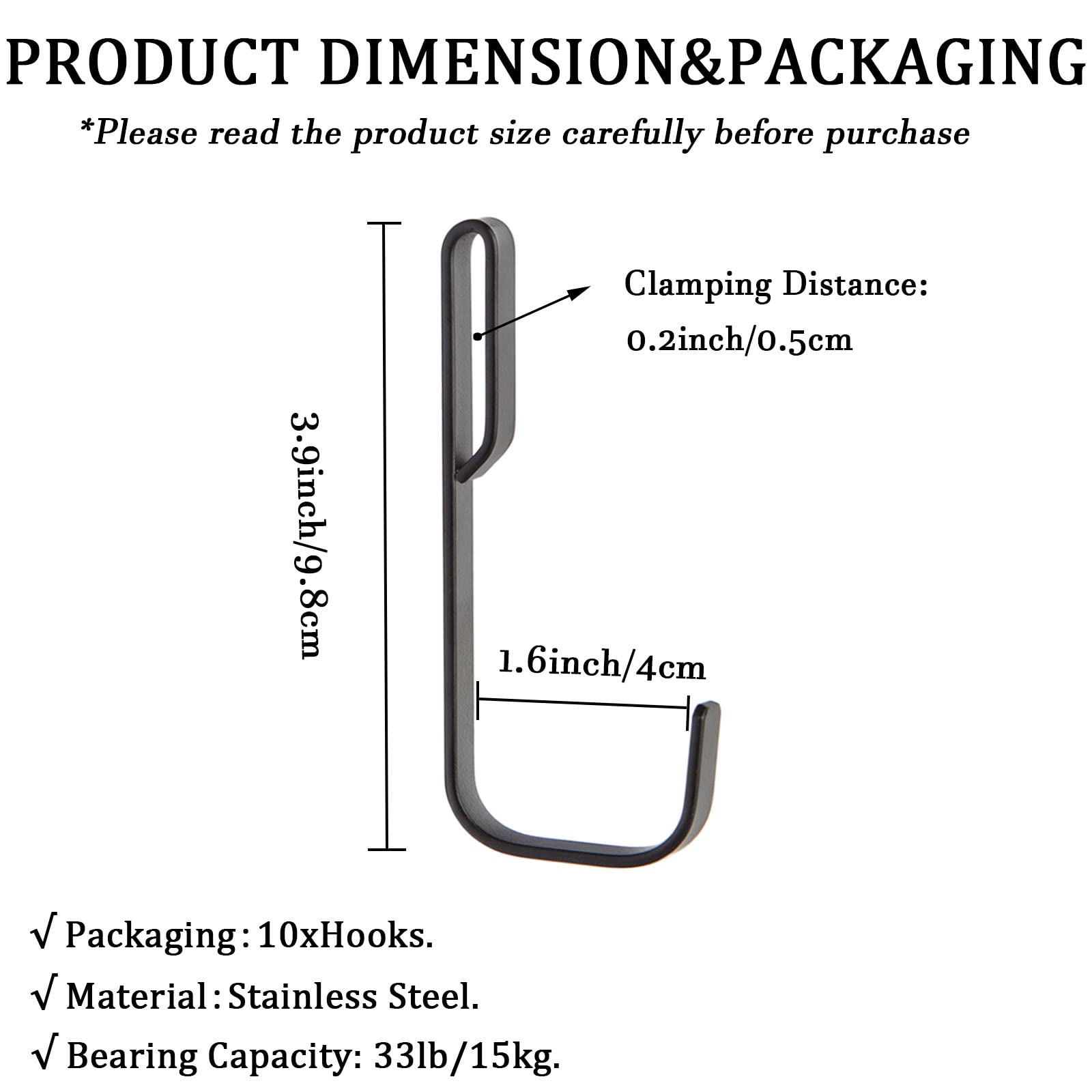 hotwolf 10Pack Stainless Steel J Shaped Hooks,Black Wire Rack Hooks,Heavy Duty S Hooks,Multi Purpose Storage Hooks,Hanging Metal Hooks for Kitchenware Towels Handbag