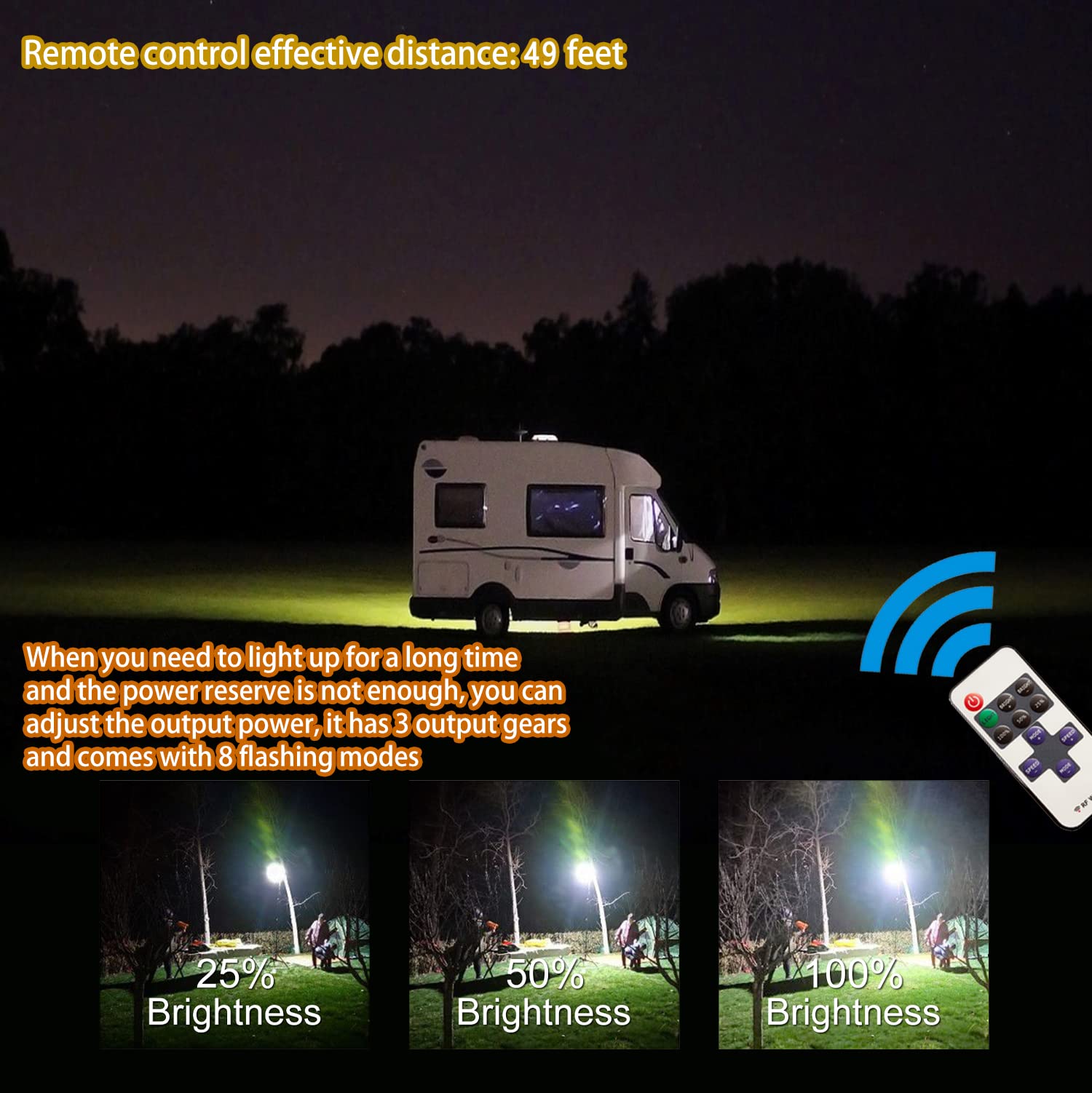 JUFENGRKS Led Camping Lights with Stand 9960Lm Super Bright Portable Telescopic Pole DC12V Camp Lighting Remote Control Accessories Dimmable Tripod Work Light Outdoor Flood Lamp Rod Supplies