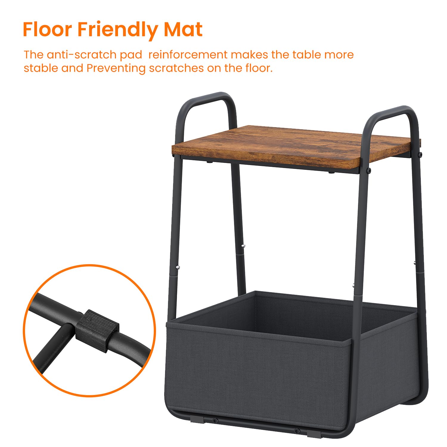 Heybly Side Table Set of 2, Nightstand with Fabric Storage Basket, Sofa End Table with Metal Frame for Living Room, Bedroom, Rustic Brown and Black HET002NSR2