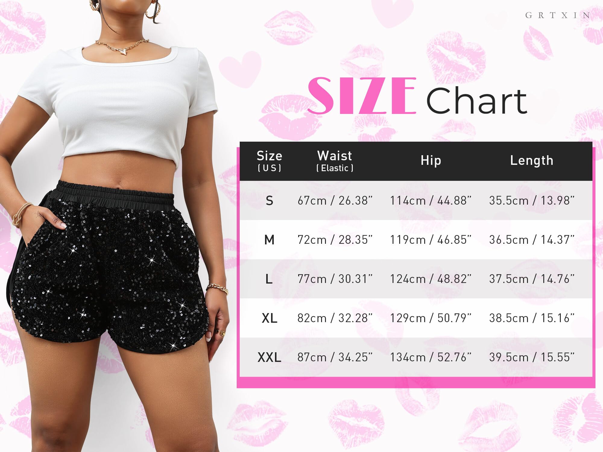 GRTXIN Sequins Shorts for Women High Elastic Waist Sparkly Shorts Hot Pants Solid Party Shorts(Black-XL)