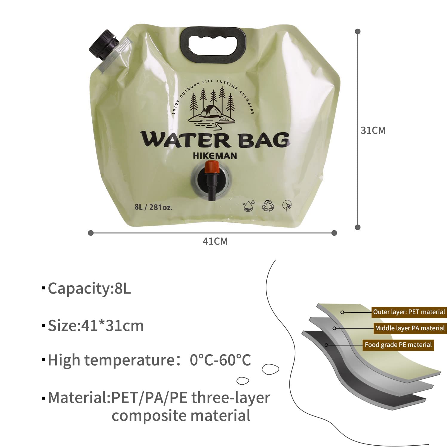 HIKEMAN Collapsible Water Storage Carrier - 1.9 Gallon Portable Water Container with Spigot,Camping Water Bag for Outdoors Hiking Backpack Survival Kit (2PCS)