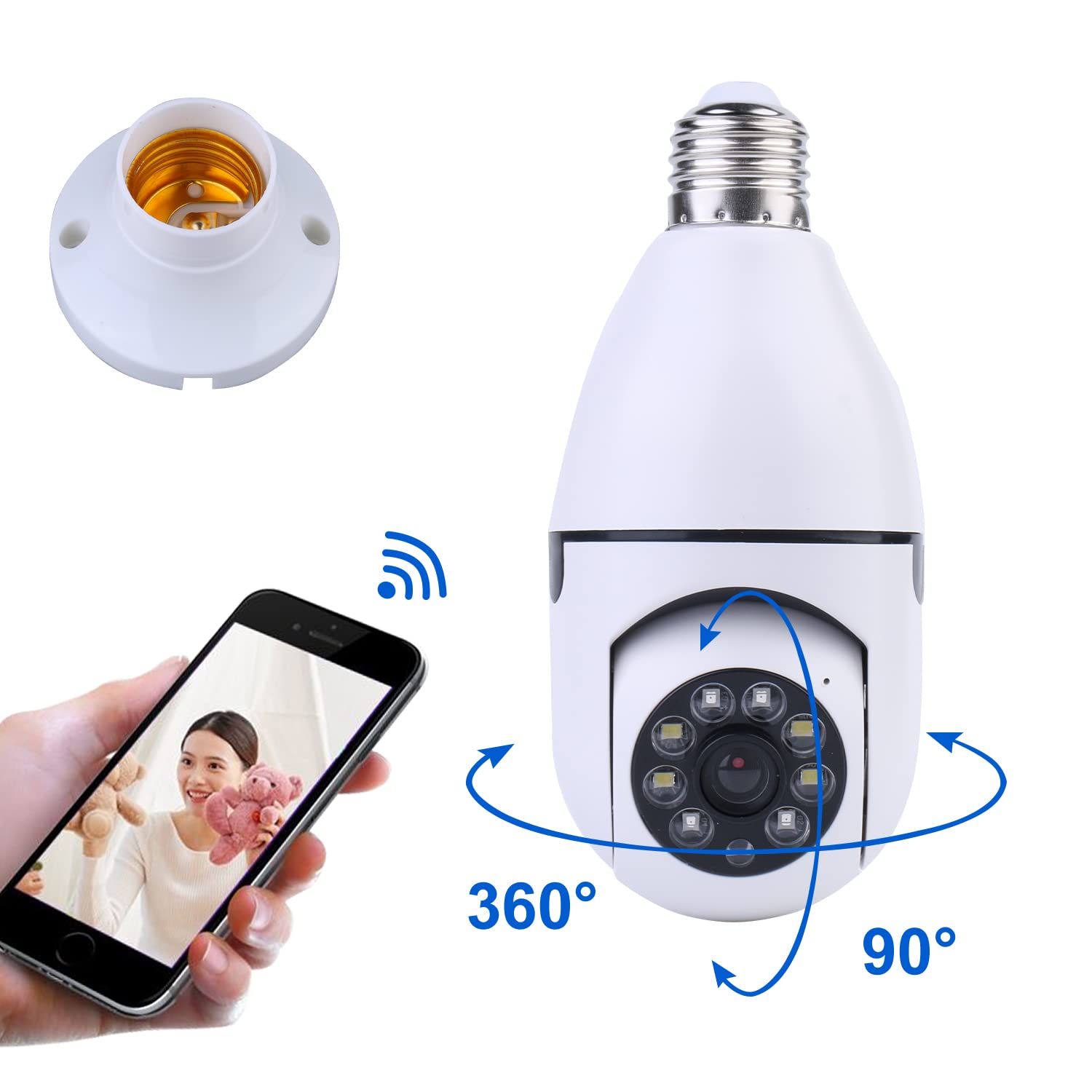 HPX WiFi Light Bulb Camera Security: 360 Degree Outdoor Lightbulb Camera, Night Vision Porch Light Camera, Remote Light Socket Camera Security for Home Indoor Outdoor