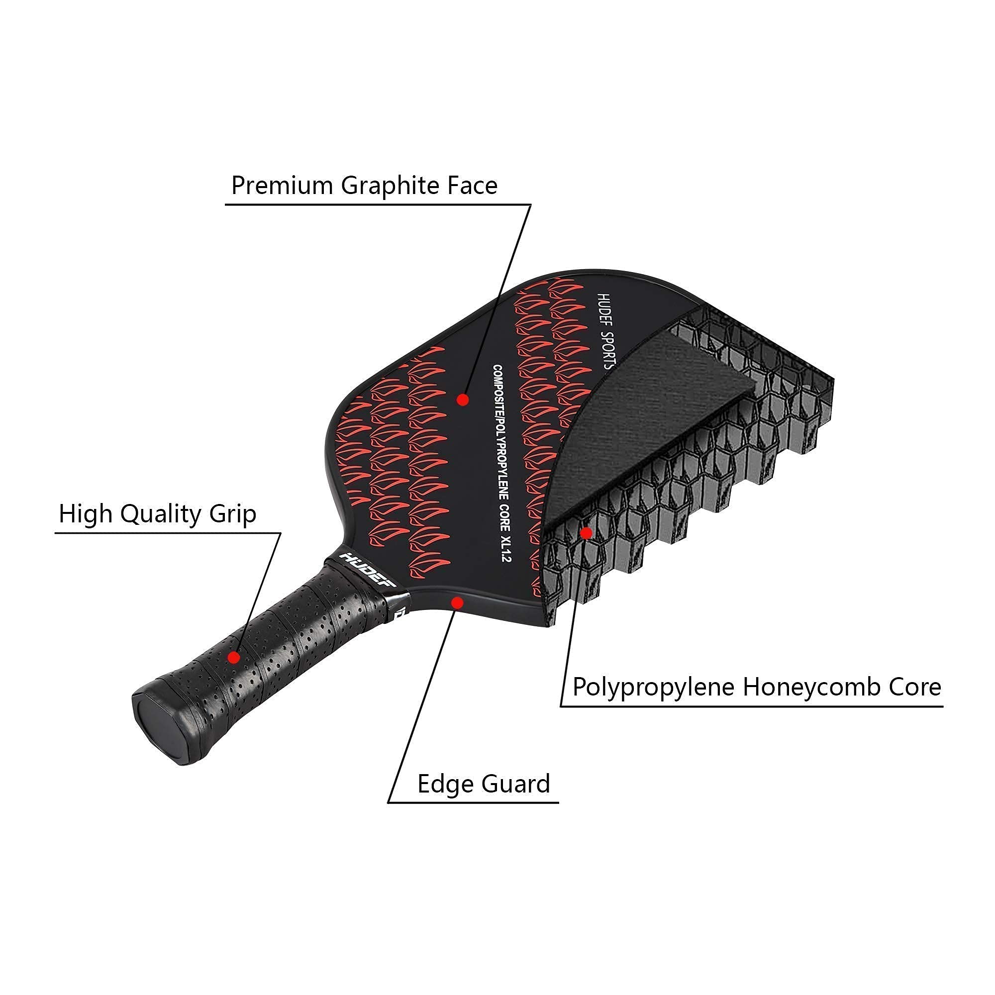 HUDEF Pickleball Paddle-Graphite Pickleball Racquet Lightweight 7.2-7.8oz,PP Honeycomb Composite Core Balanced Pickleball Rackets