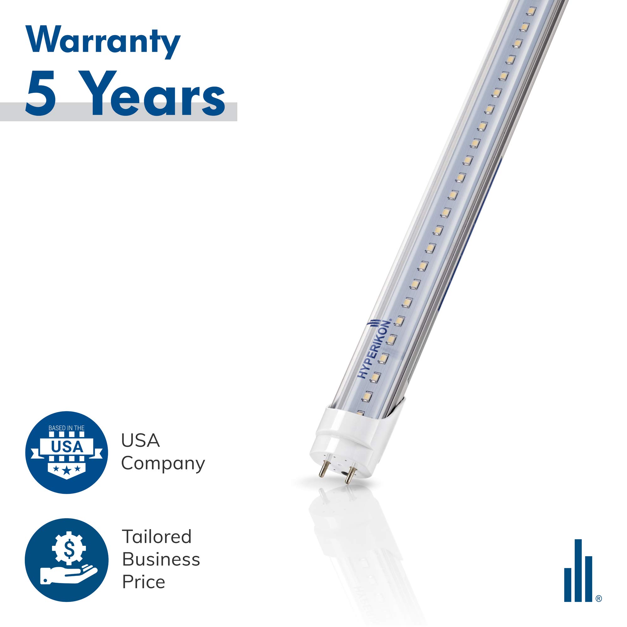 Hyperikon 4 Foot LED Tube, T8 T10 T12 40 Watt Replacement (18W), Single End Ballast Bypass, Clear Lens, UL, DLC, Crystal White, 4 Pack