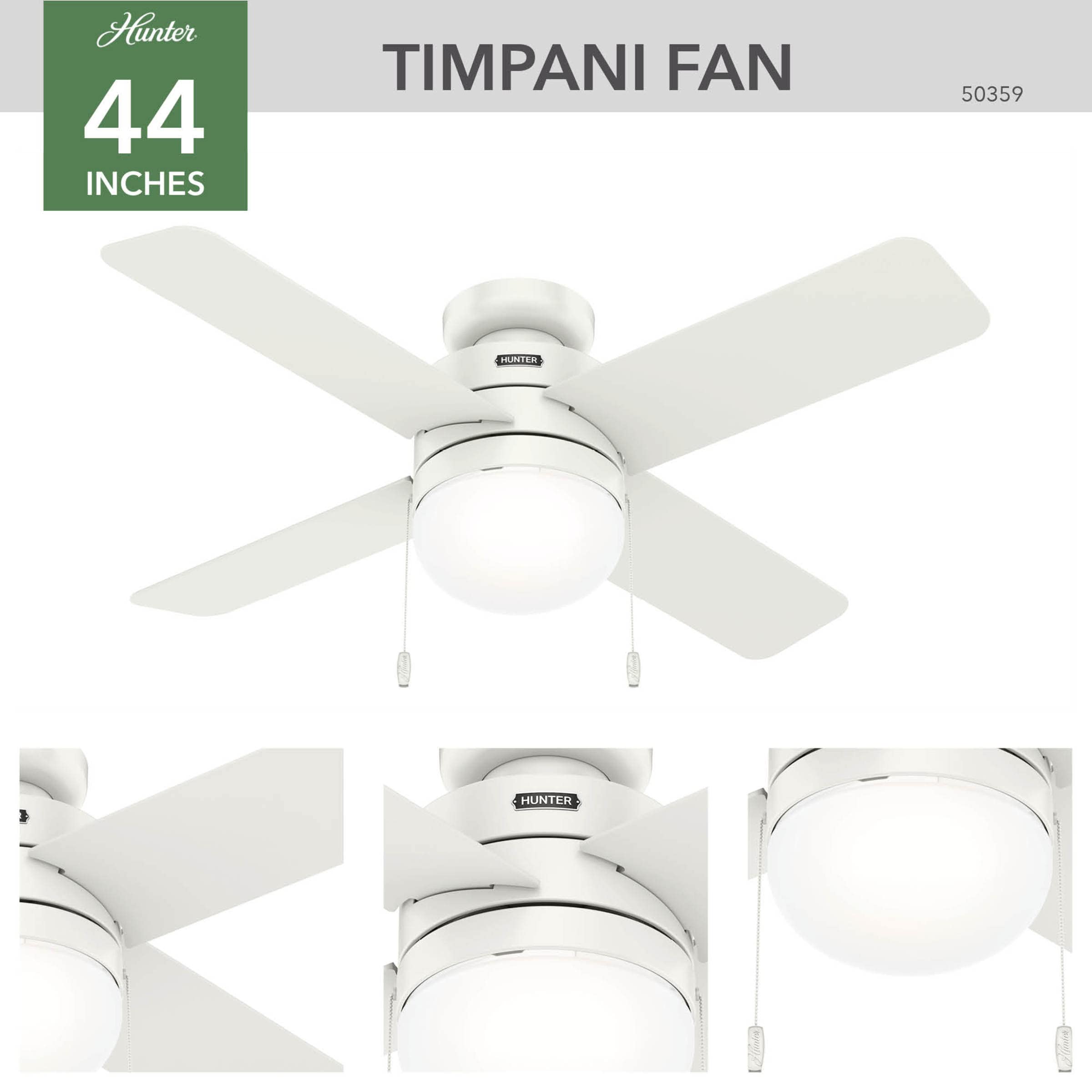 Hunter Fan Company 50359 Timpani Ceiling Fan, 44, Fresh White Finish