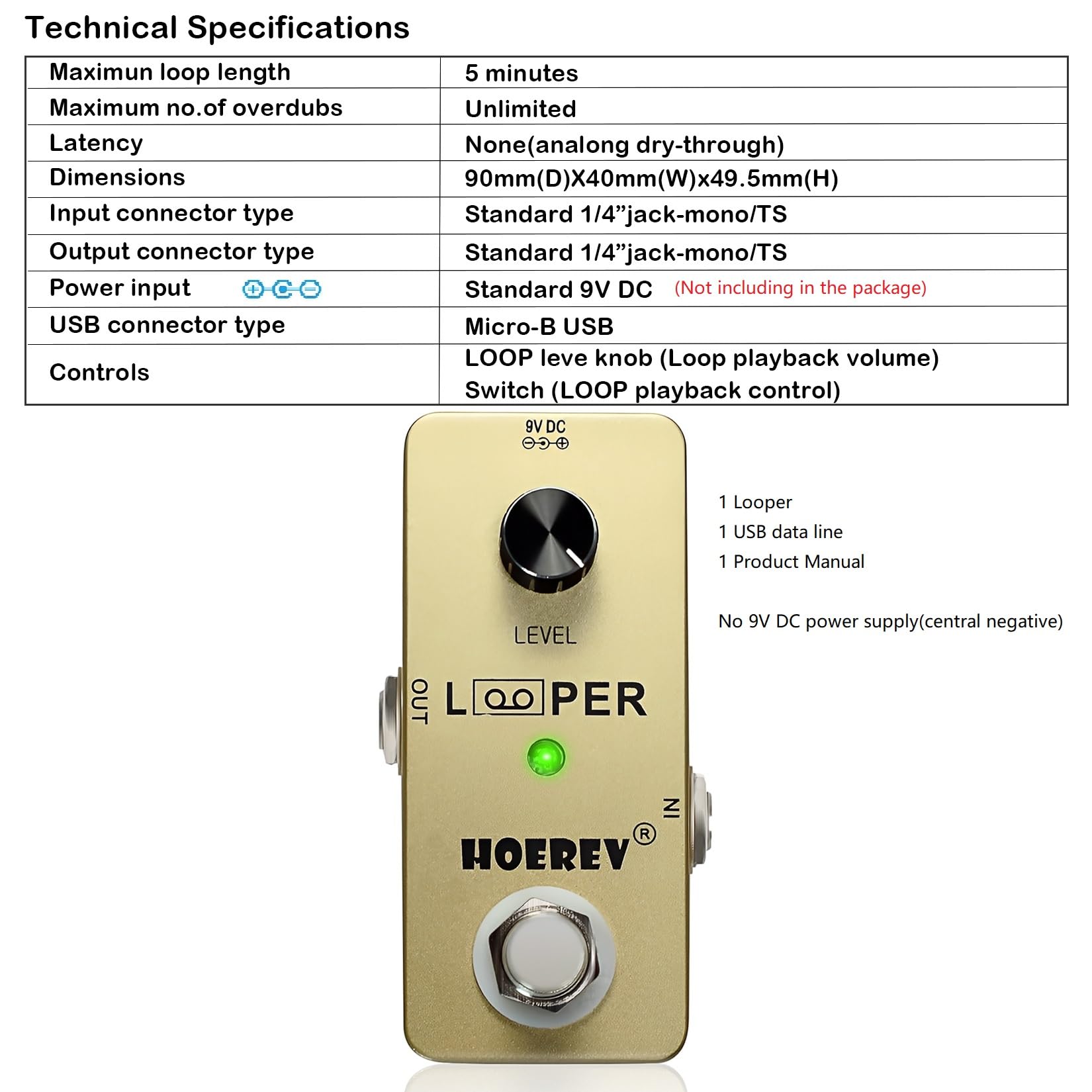 HOEREV Guitar Mini Loop Effector Looper Samplers Effects Tuner For Electric Acoustic Guitar Bass Pedals 9 Loops Stations, Color Gold