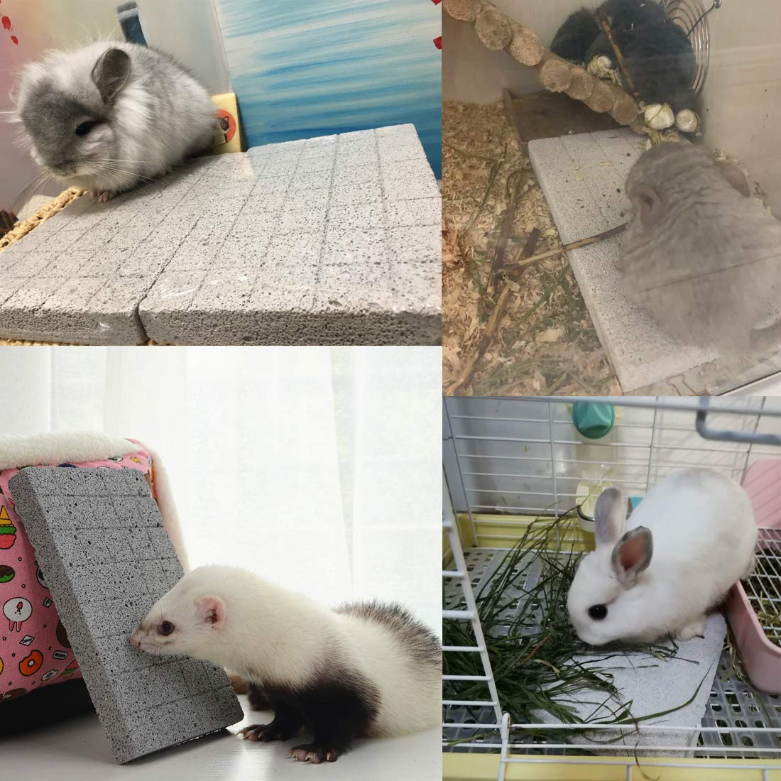 Hamiledyi 4PCS Rabbit Scratching Pad Bunny Scratch Board Grinding Claw Pad Small Animal Foot Pads Lava Grinding Teeth Stone Chew Toy for Rabbit Guinea Pig Rat Gerbil Chinchilla Cage Accessories