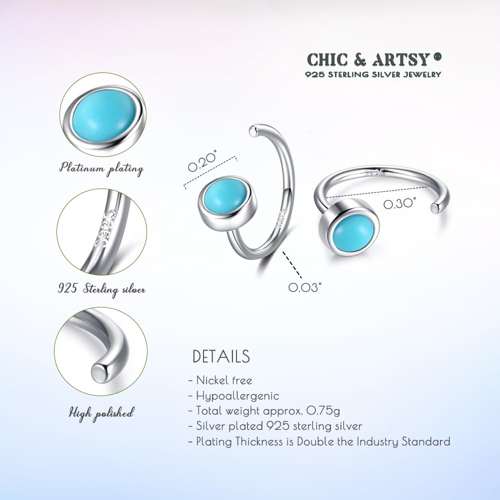 Huggie Hoop Earring 925 Sterling Silver Synthetic Turquoise Huggie Earrings for Women Ear Hugger Earrings Half Hoop Earrings