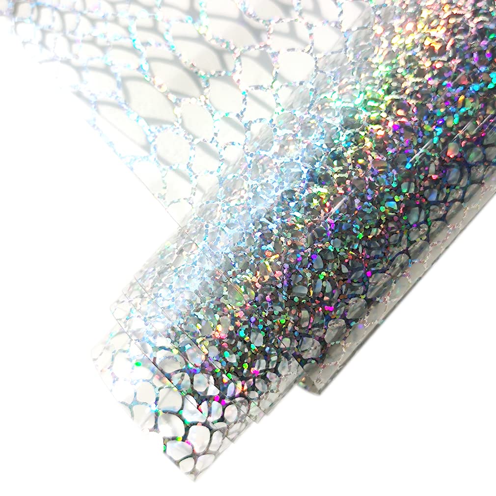 HYANG Snake Moire Solid Transparent PVC Super Clear Holographic Vinyl Faux Leather Sheets 1 Roll 12" x 47" (30cm x 120cm) for DIY Bows Earrings Bags DIY Crafts Making