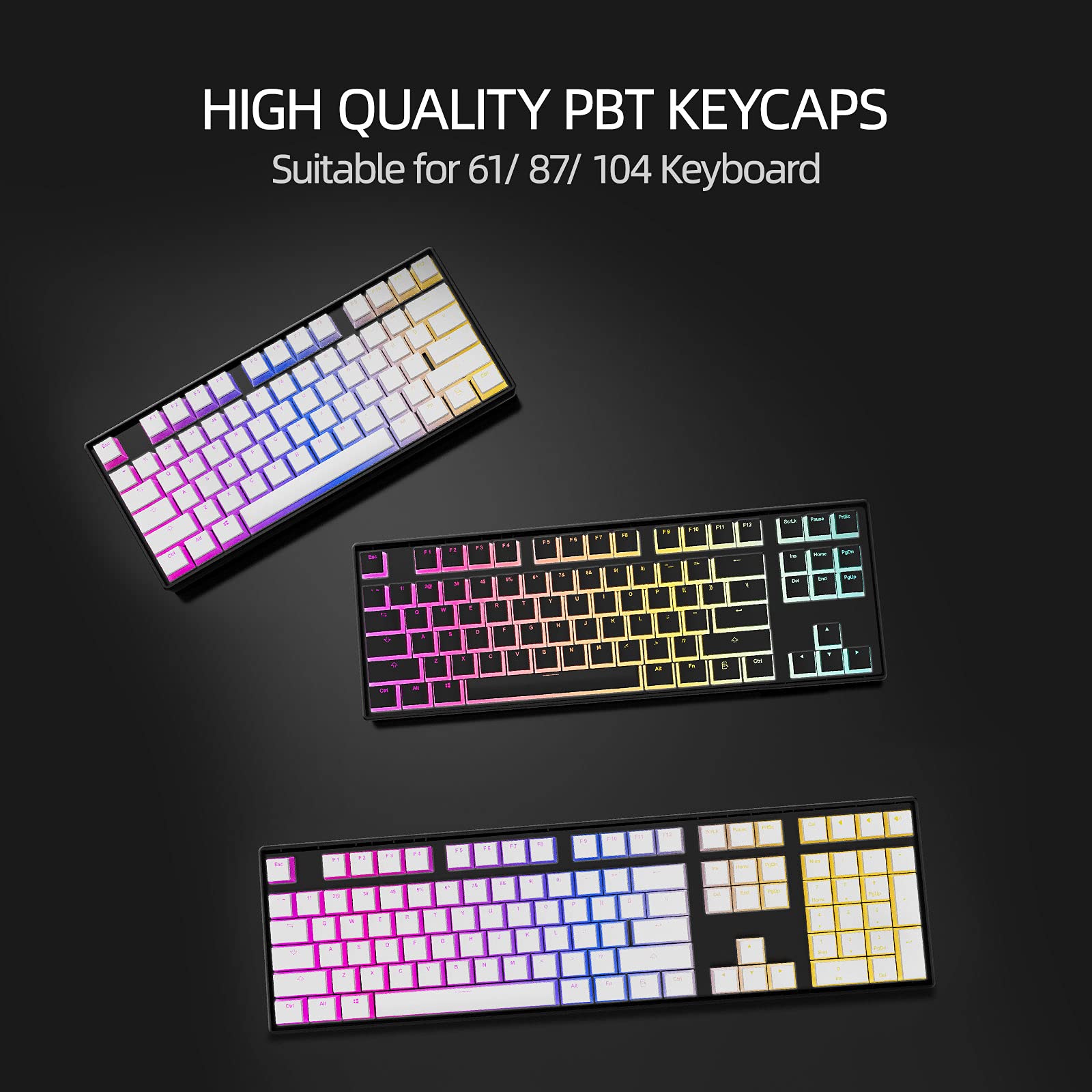 HUICCN PBT Keycaps Set - OEM Profile/US ANSI Layout - Double Shot Pudding Keycaps Set - with Puller - for Mechanical Keyboard (Black, 112 Keys)