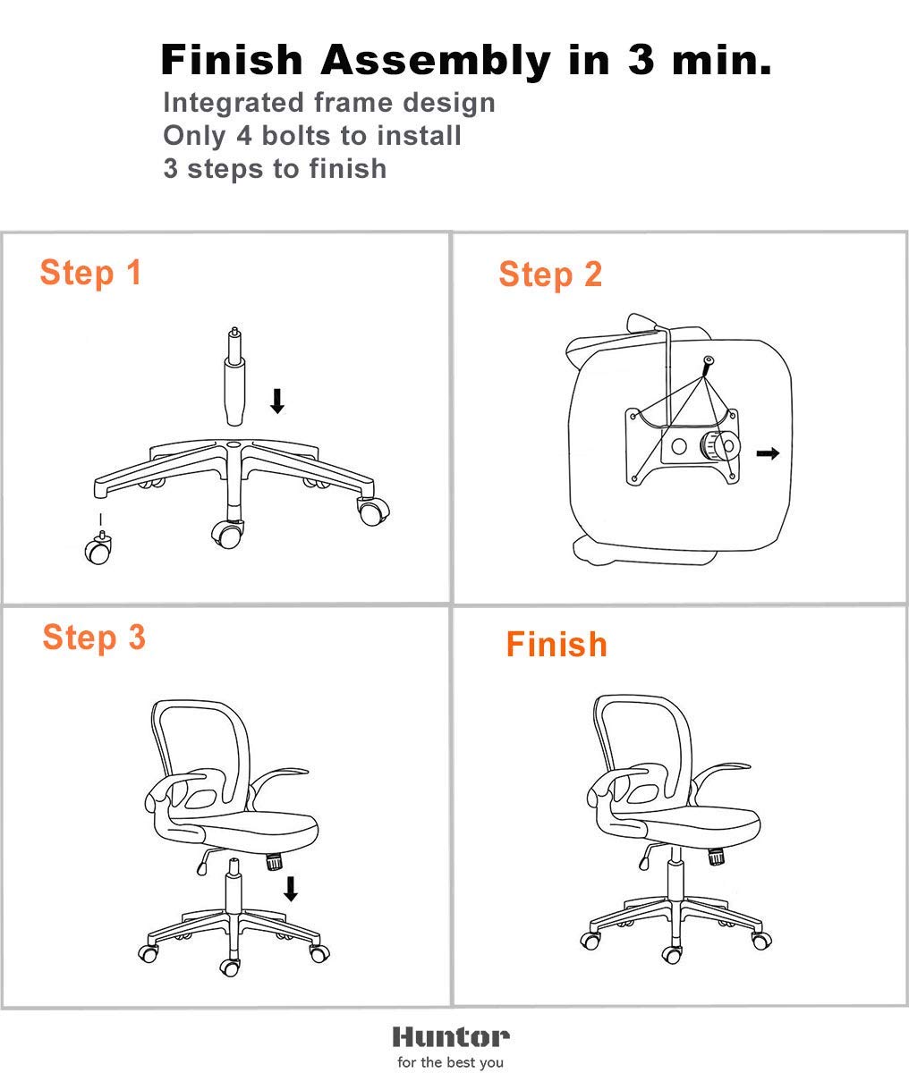 Huntor Ergonomic Office Chair Desk Chair for Home Office Work Chair Mesh Chair with Flip-up Arms White