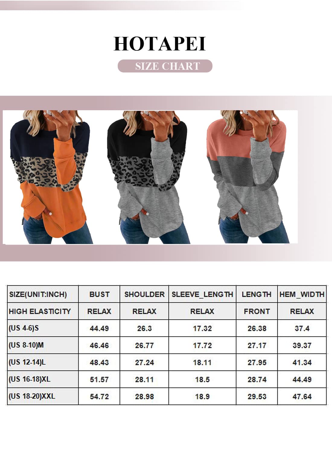 HOTAPEI Womens Fashion Lightweight Color Block Patchwork Sweatshirts Round Neck Long Sleeve Loose Pullover Tops Black Medium 8 10