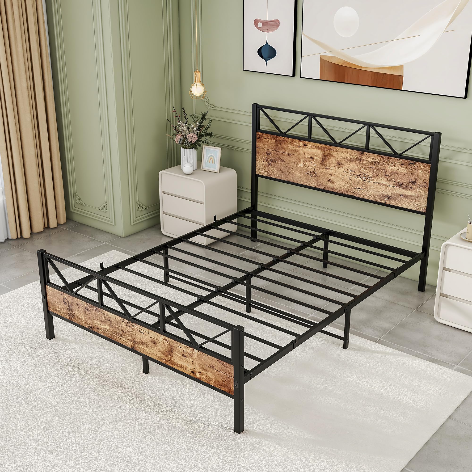 HOJINLINERO Queen Bed Frame with Tall Wood Headboard/Platform Bed Frame Queen No Box Spring Needed/Enhanced Support Leg Mattress Foundation/Noise Free/Easy Assembly/Black