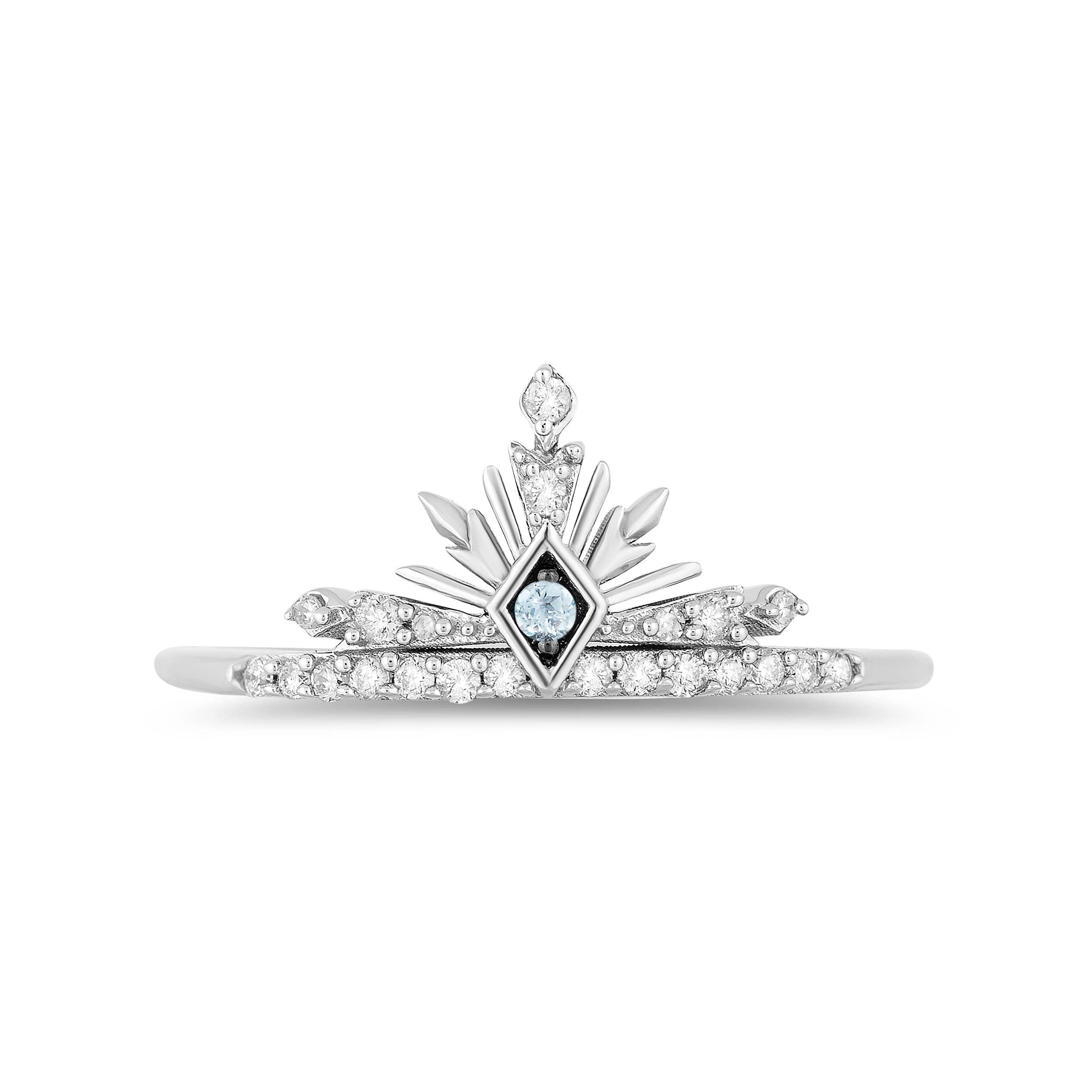 Jewelili Enchanted Disney Fine Jewelry Sterling Silver with 1/4 CTTW Diamonds and Swiss Blue Topaz Elsa Snowflake Ring Size 7