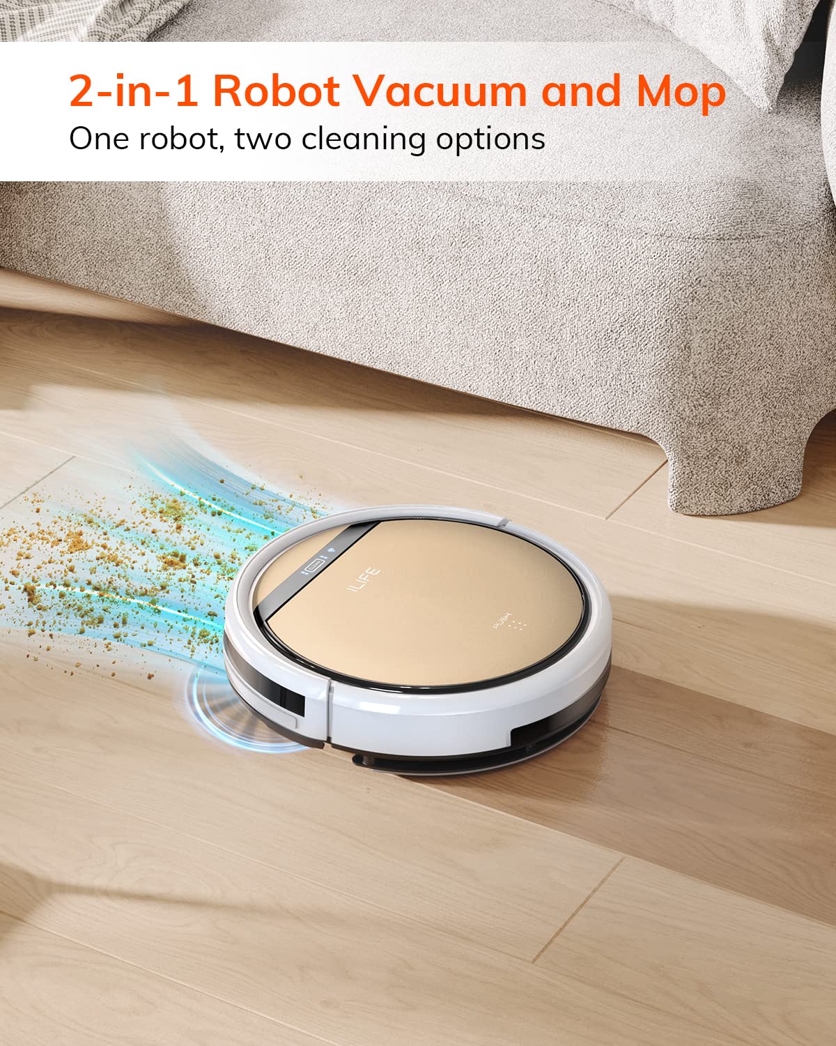 ILIFE V5s Pro Robot Vacuum and Mop Combo, Slim, Automatic Self-Charging Robot Vacuum Cleaner, Daily Schedule, Ideal for Pet Hair, Hard Floor and Low Pile Carpet.