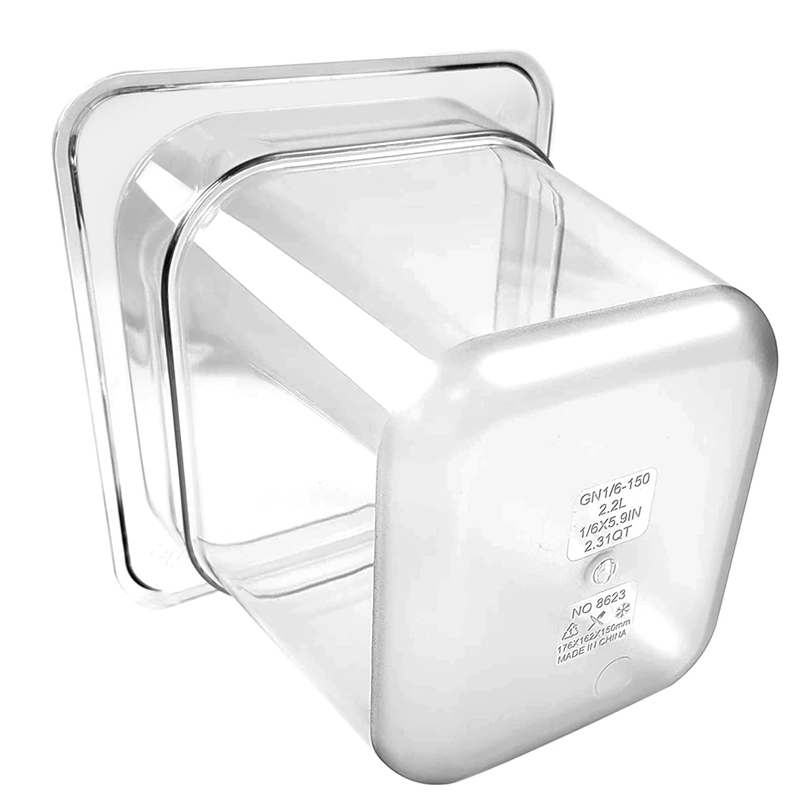 Hlimior 8 Pack Plastic Clear Food Pan 1/6 Size 6'' Deep Acrylic Food Storage Containers Stackable Polycarbonate Pan with Capacity Indicator Commercial Hotel Pans for Kitchen Restaurant Food Prep